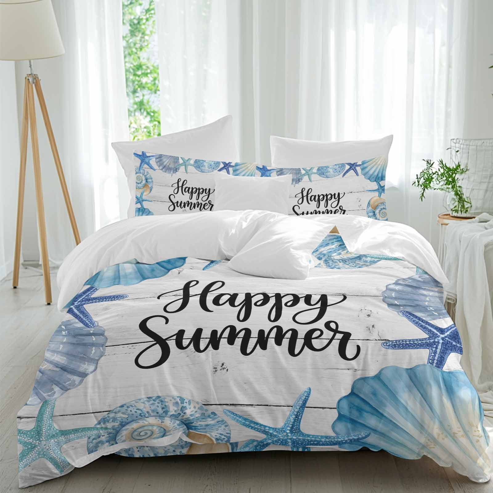 4 Piece Duvet Cover Set Twin, Happy Summer Words on Farm Wood Soft ...