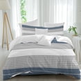 4 Piece Duvet Cover Set Twin, Haze Blue Gray Stripe Line Soft ...