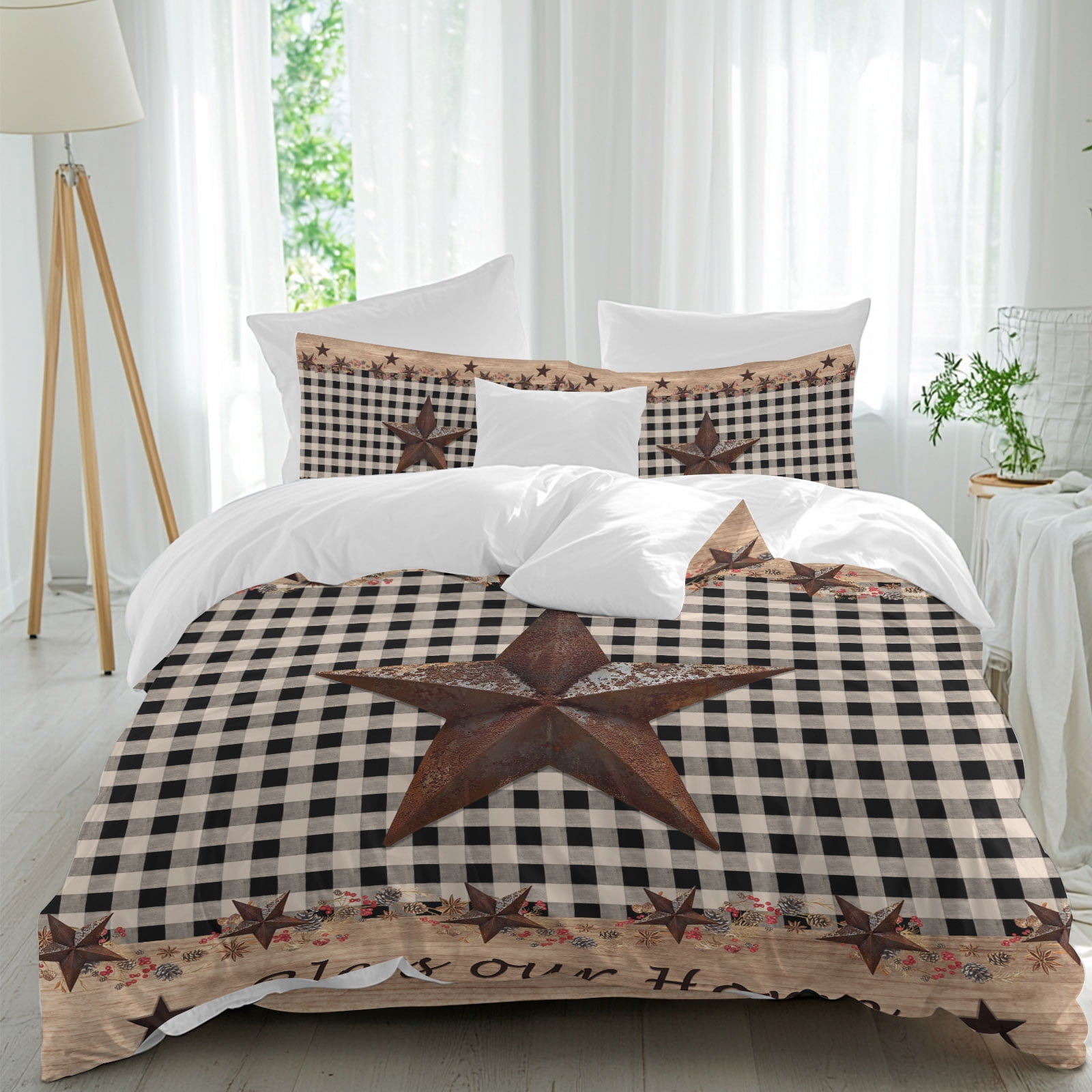 4 Piece Duvet Cover Set Twin, Independence Day Western Star on Wood ...