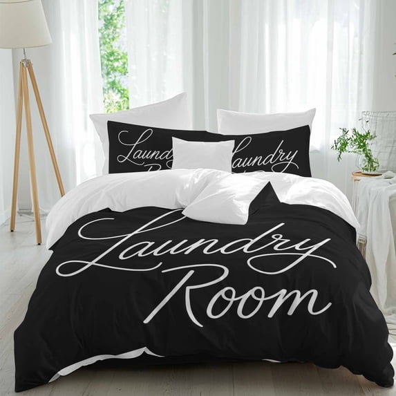 4 Piece Duvet Cover Set Twin, Laundry Room Words Soft Breathable ...