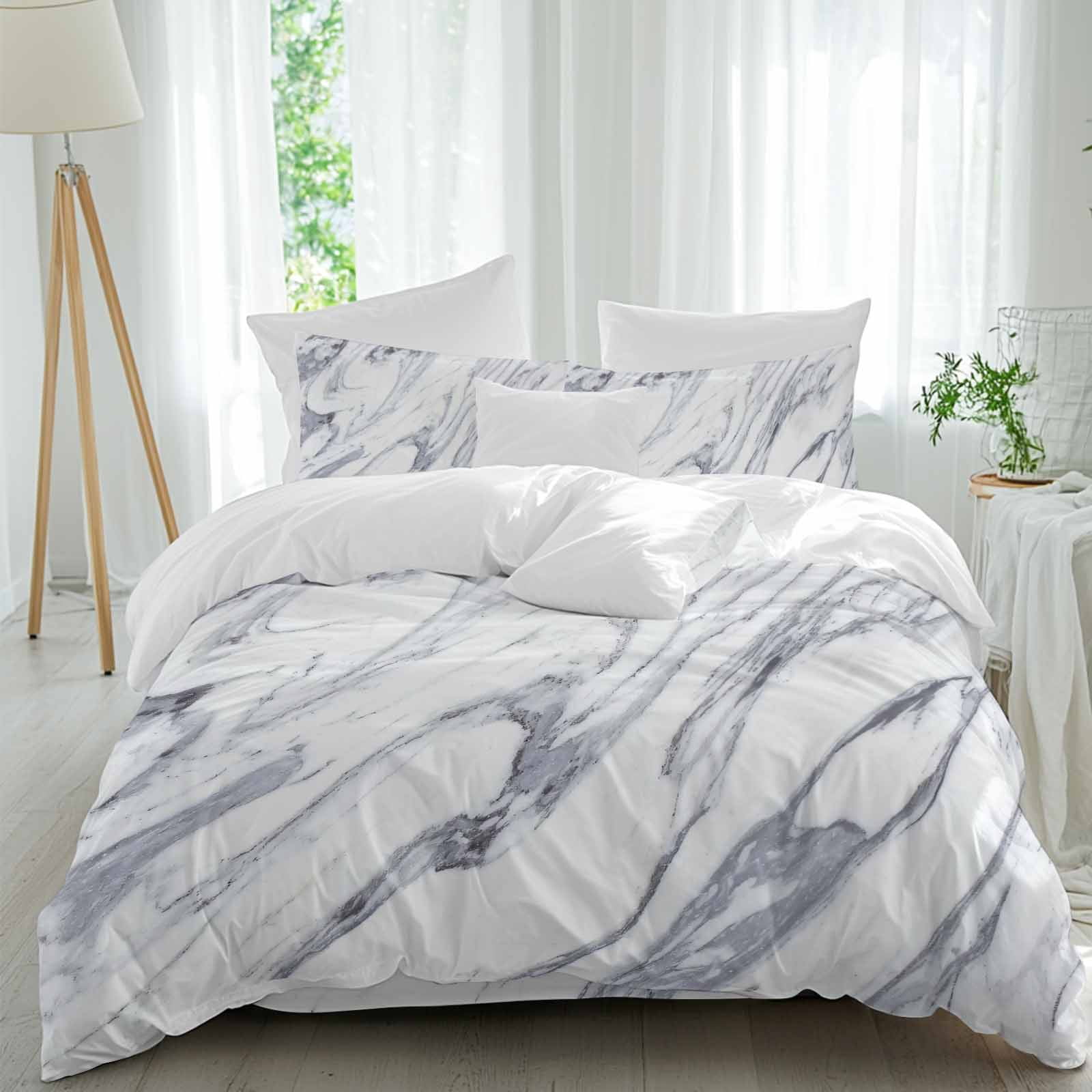 4 Piece Duvet Cover Set Twin, Marble Stone Texture Soft Breathable ...