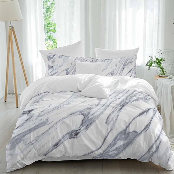 4 Piece Duvet Cover Set Twin, Marble Stone Texture Soft Breathable ...