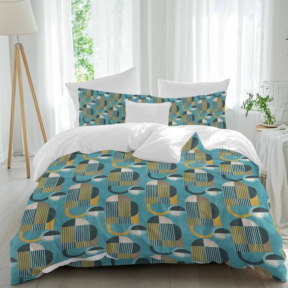 4 Piece Duvet Cover Set Twin, Mid Century Abstract Geometric Art Soft ...