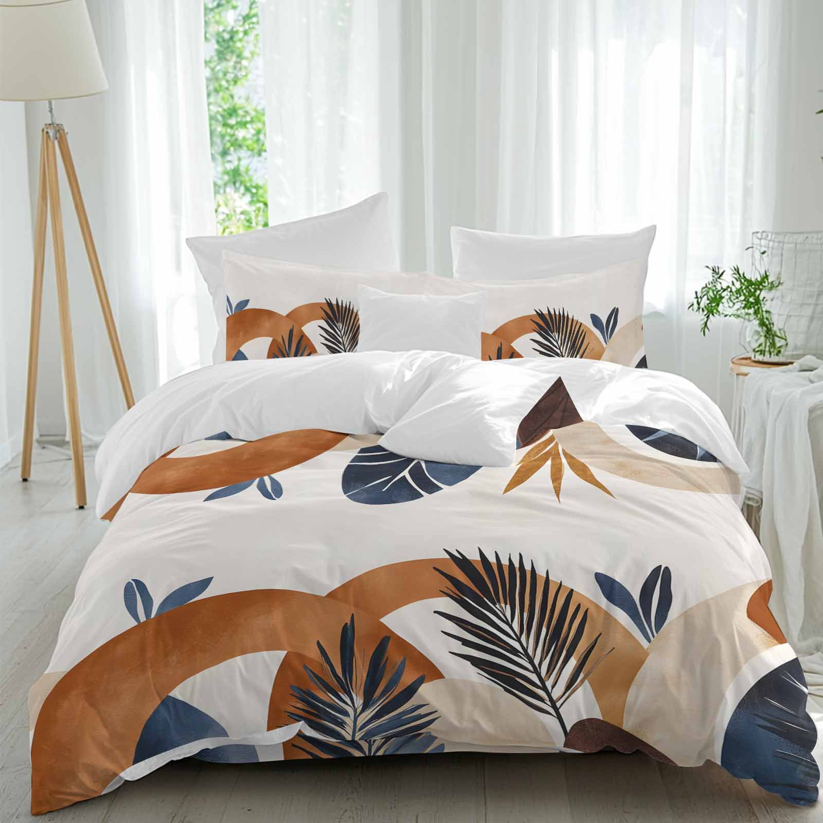 4 Piece Duvet Cover Set Twin, Mid Century Abstract Leaf Boho Soft ...