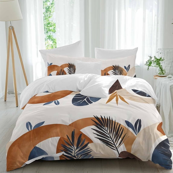 4 Piece Duvet Cover Set Twin, Mid Century Abstract Leaf Boho Soft ...