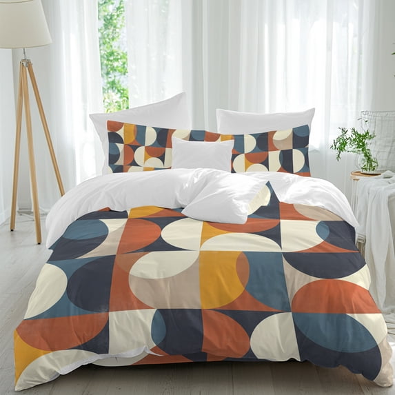 4 Piece Duvet Cover Set Twin, Mid Century Color Block Circle Abstract ...