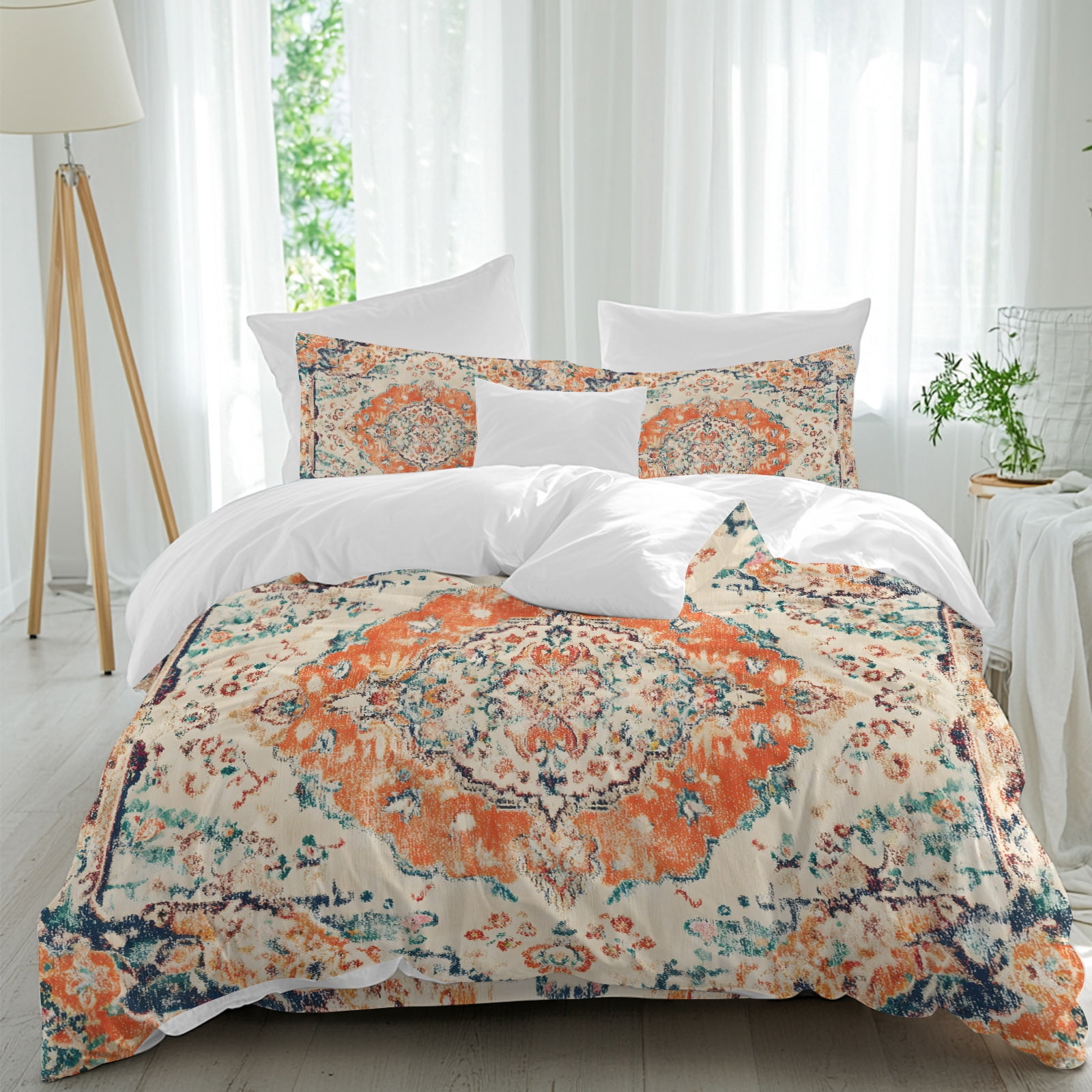 4 Piece Duvet Cover Set Twin, Mid Century Retro Flower Texture Soft ...