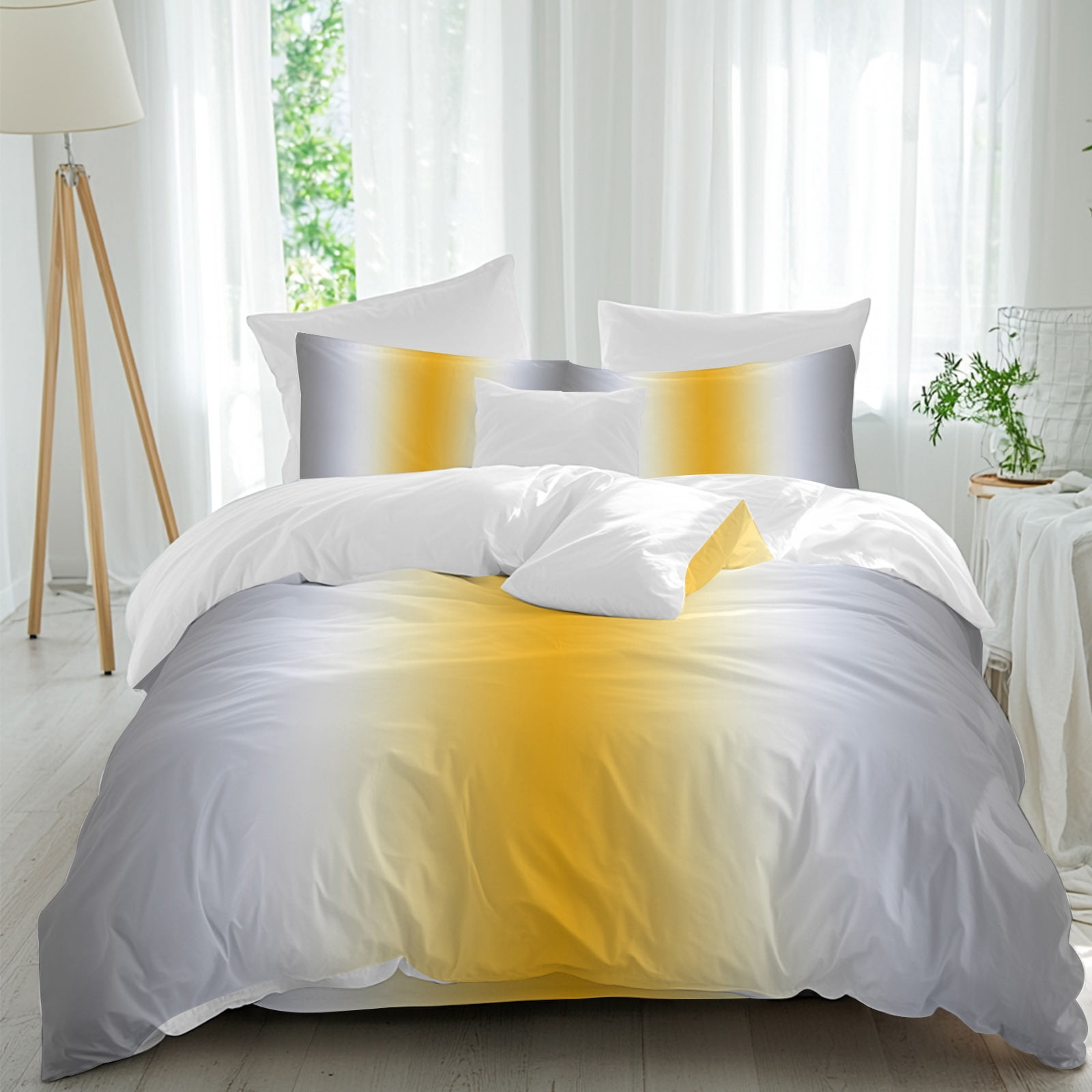 4 Piece Duvet Cover Set Twin, Minimalist Rustic Yellow Gray Ombre Soft ...