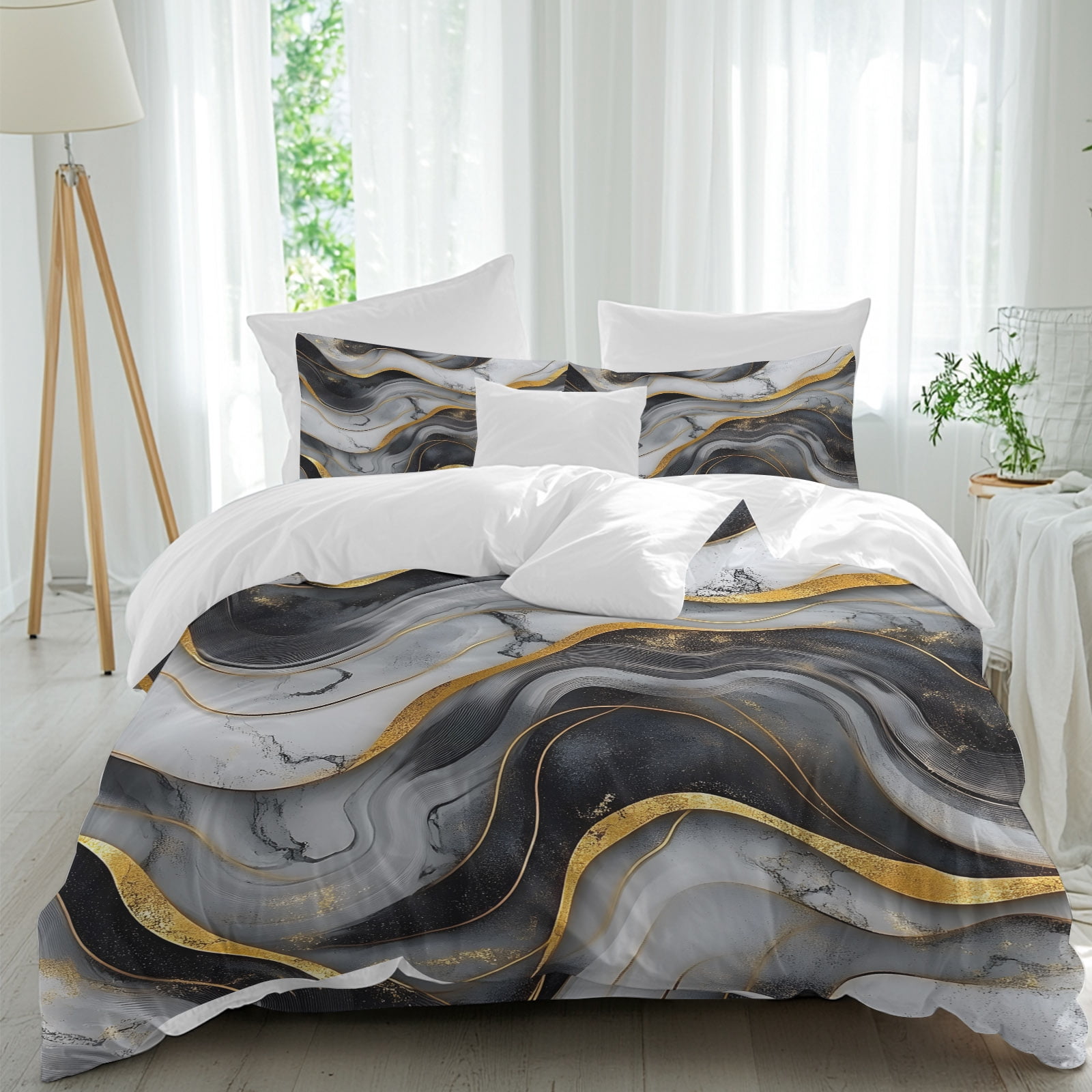 4 Piece Duvet Cover Set Twin, Modern Abstract Marble Texture Soft ...