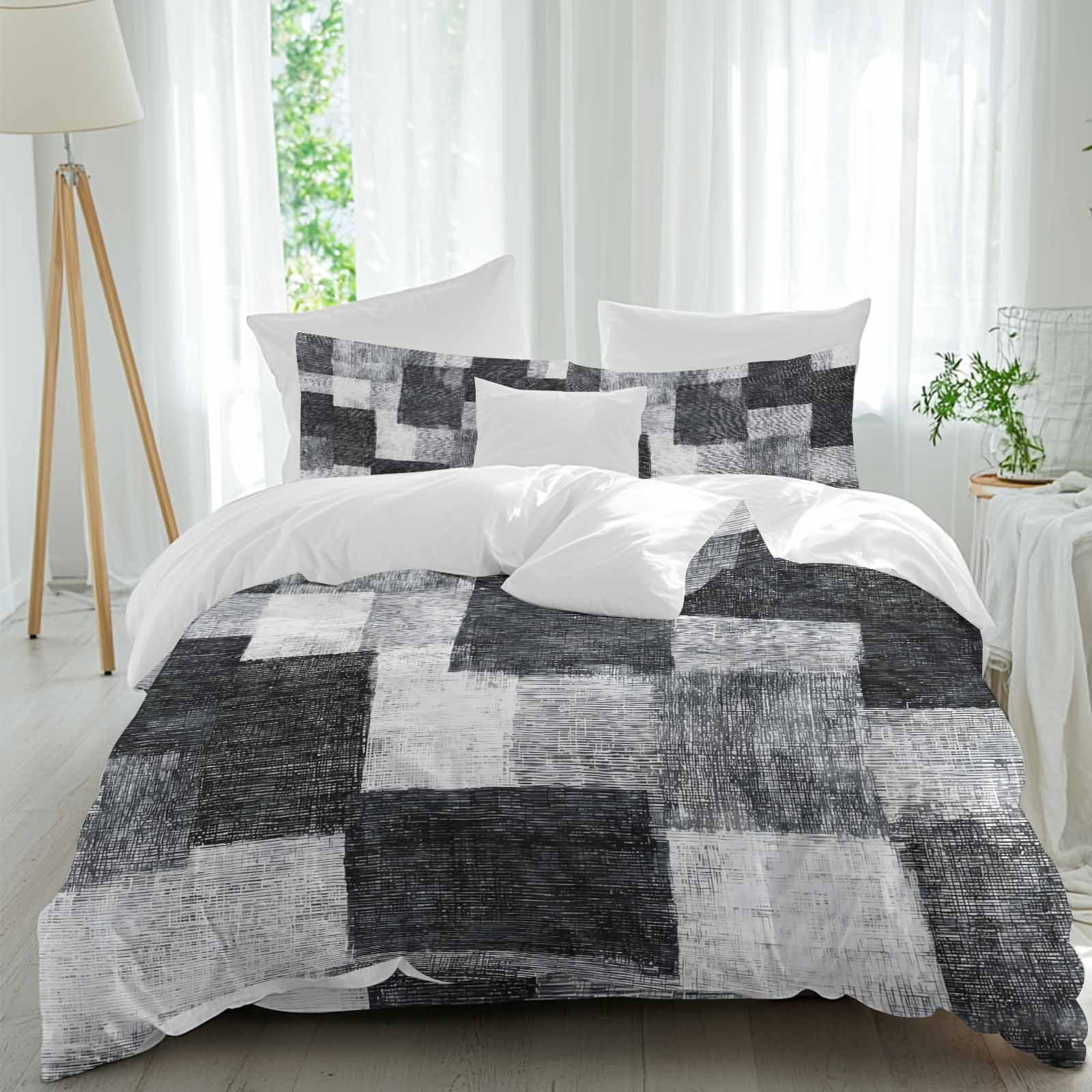 4 Piece Duvet Cover Set Twin, Modern Black Gray White Gradient Soft ...