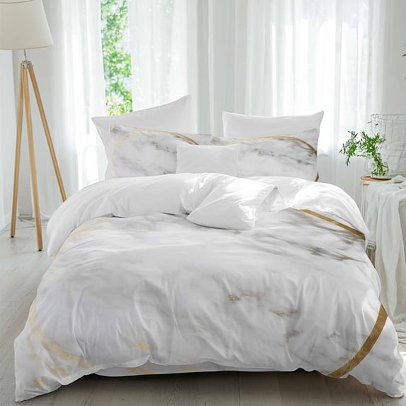 4 Piece Duvet Cover Set Twin, Modern Marble Texture Soft Breathable ...
