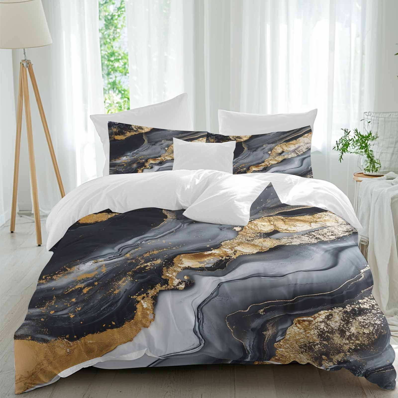 4 Piece Duvet Cover Set Twin, Modern Natural Marble Stone Soft ...