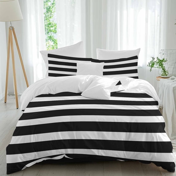 4 Piece Duvet Cover Set Twin, Modern Stripes Lines Soft Breathable ...