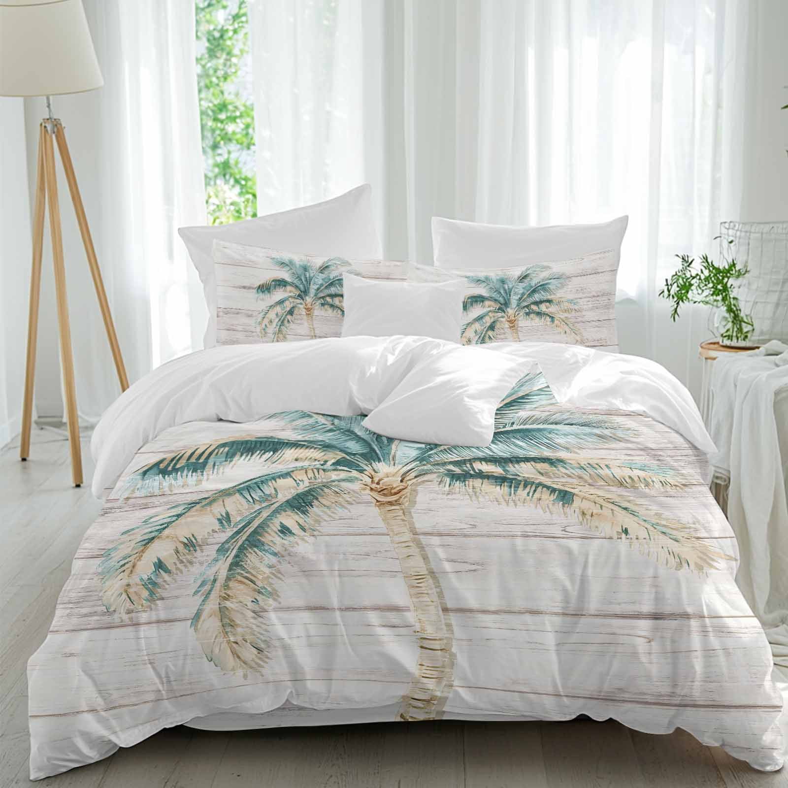 4 Piece Duvet Cover Set Twin, Ocean Beach Coconut Tree Soft Breathable ...