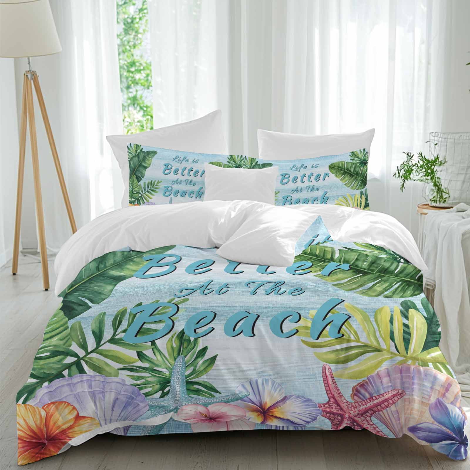 4 Piece Duvet Cover Set Twin, Ocean Beach Shells Starfish Soft ...