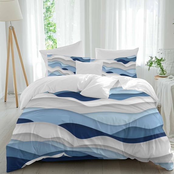 4 Piece Duvet Cover Set Twin, Ocean Blue Gradient Water Ripples Soft ...