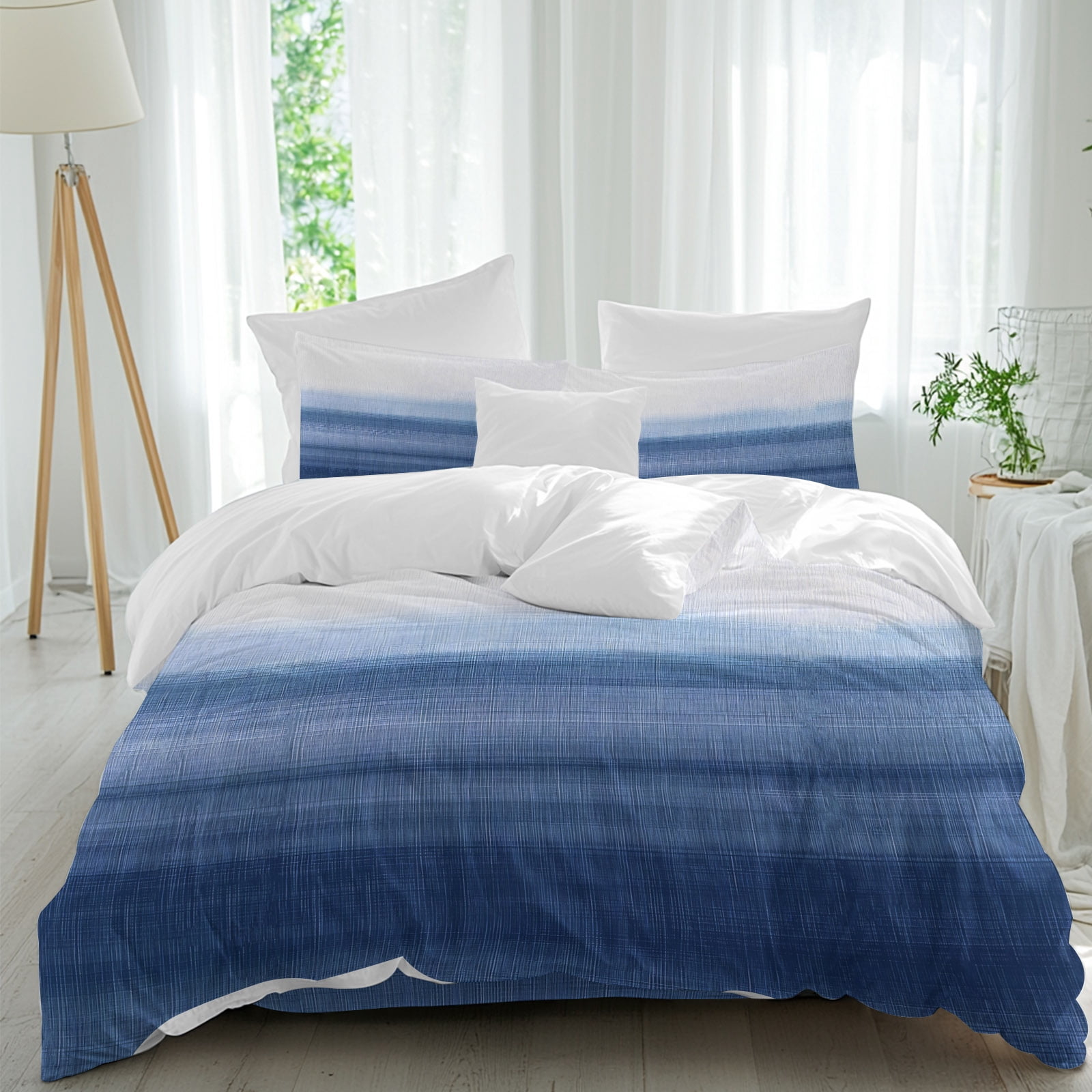4 Piece Duvet Cover Set Twin, Ocean Dark Blue Gradient Soft Breathable ...