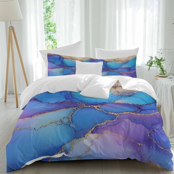 4 Piece Duvet Cover Set Twin, Ombre Blue Purple Marble Texture Soft ...