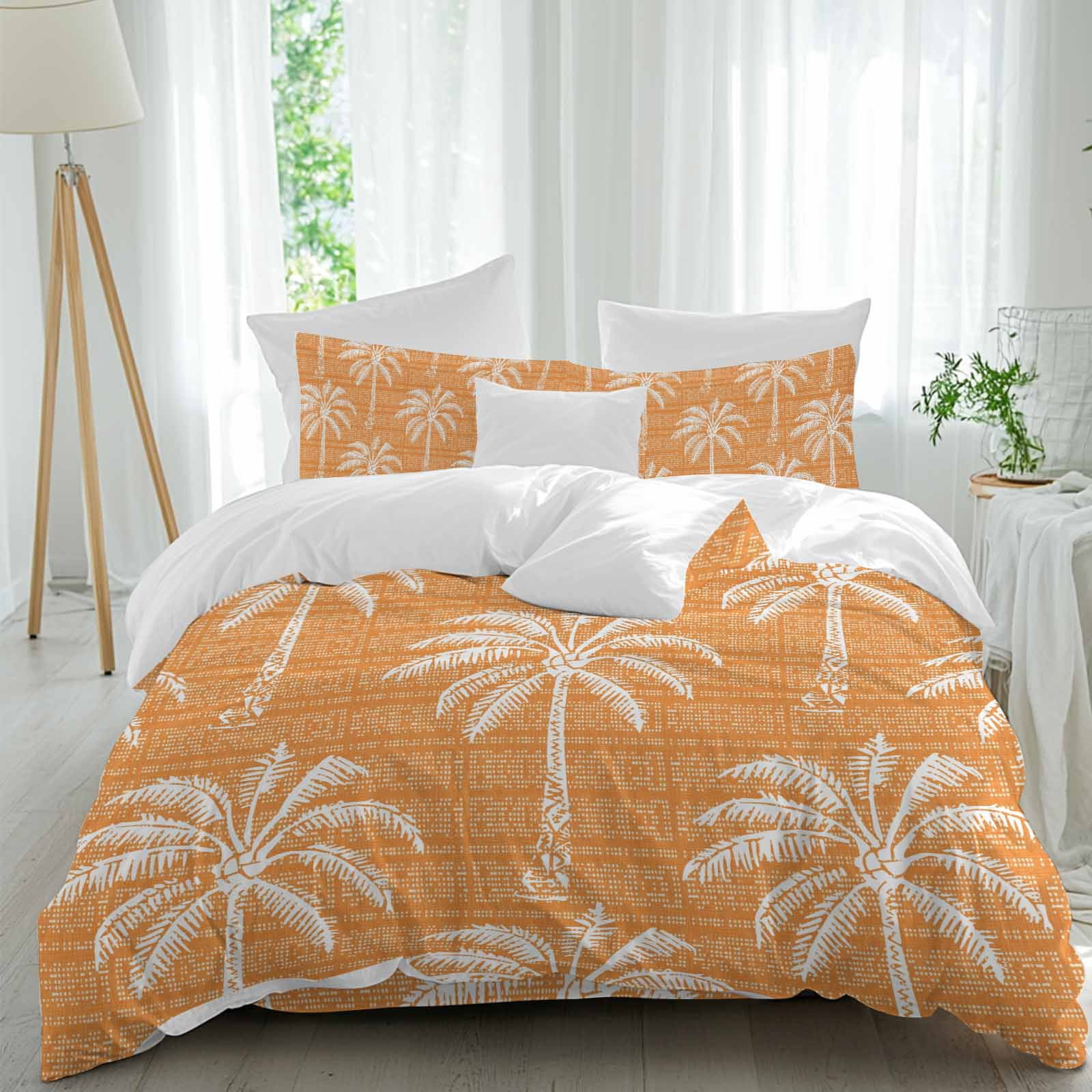 4 Piece Duvet Cover Set Twin, Orange Palm Tree Summer Beach Soft ...