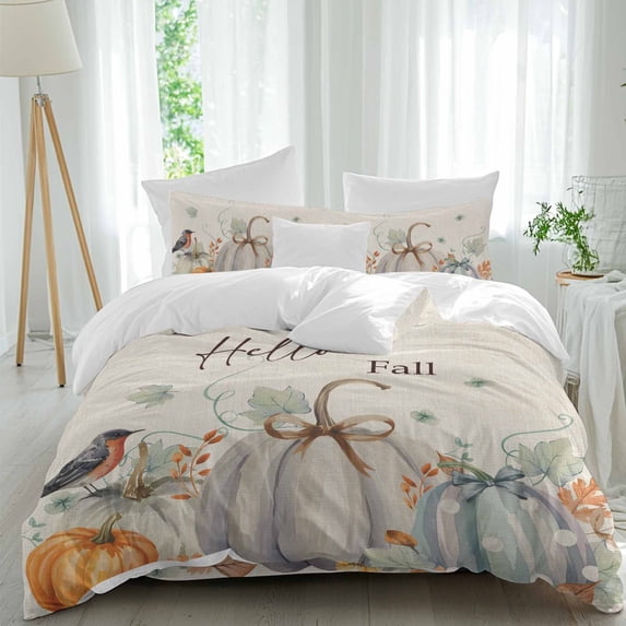 4 Piece Duvet Cover Set Twin, Pumpkin Fall Thanksgiving Harvest Soft ...