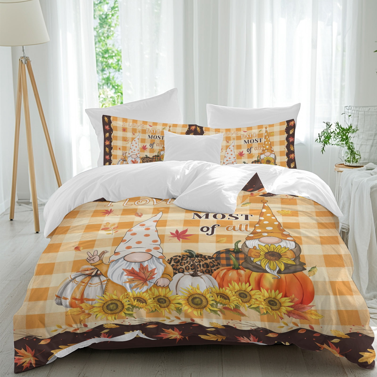 4 Piece Duvet Cover Set Twin, Pumpkin Harvest Fall Sunflower ...