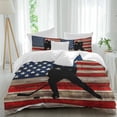 4 Piece Duvet Cover Set Twin, Retro American Flag on Red Brown Stripes ...