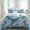 4 Piece Duvet Cover Set Twin, Retro Blue Whales Corals Shellfish Soft ...