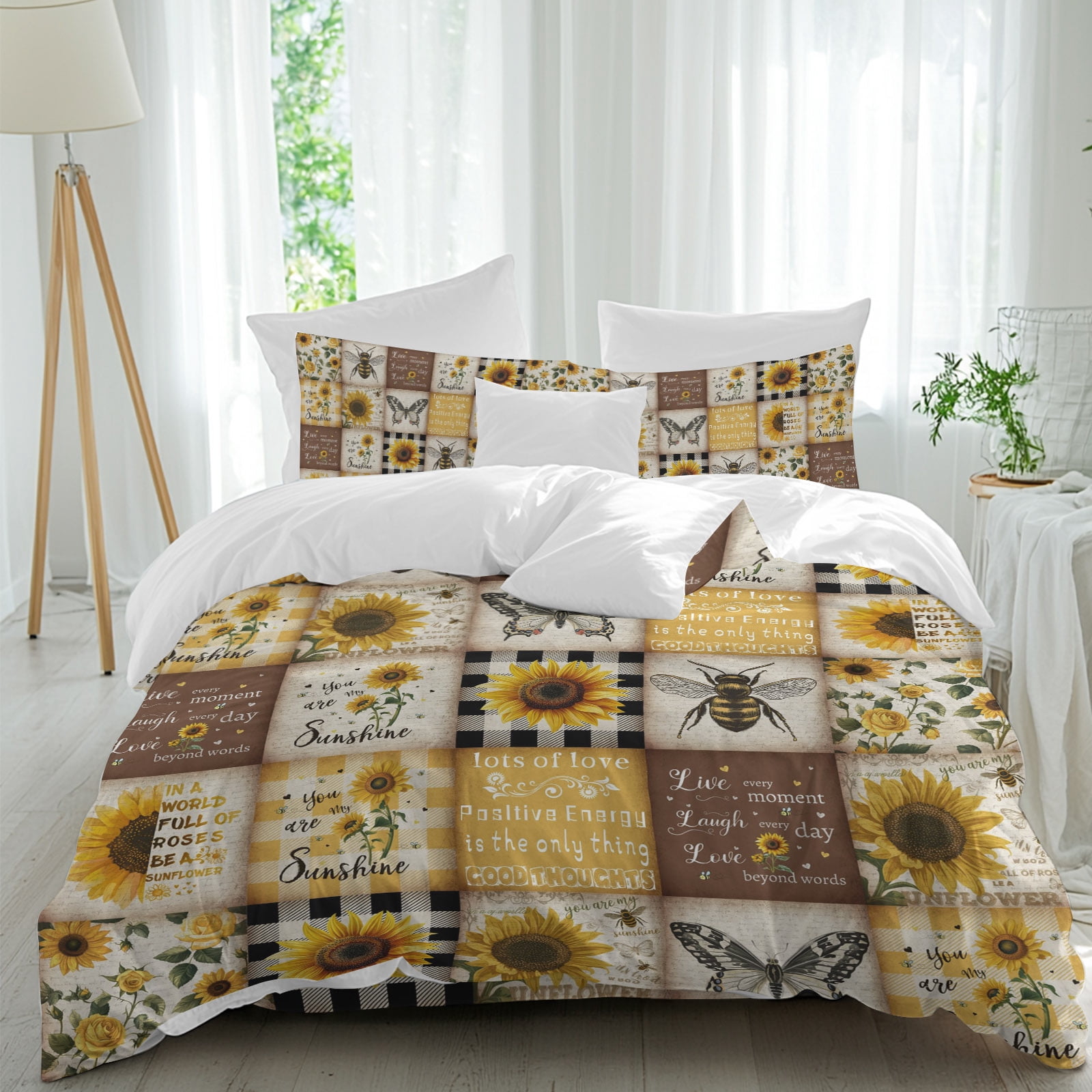 4 Piece Duvet Cover Set Twin, Retro Country Pastoral Plaid Soft ...