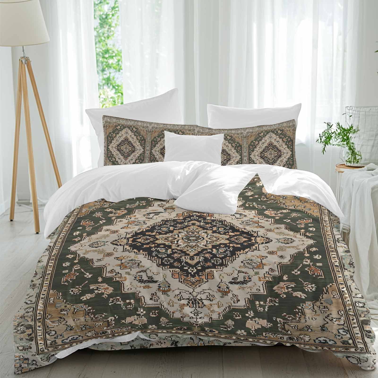 4 Piece Duvet Cover Set Twin, Retro Traditional Turkish Floral Pattern ...