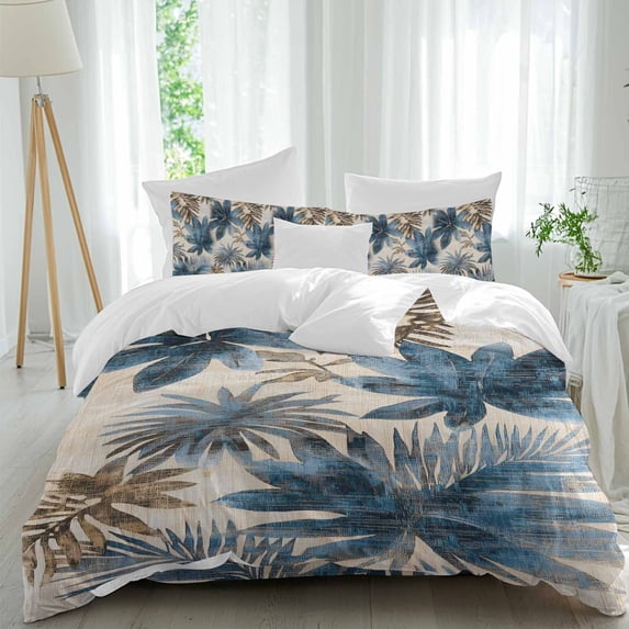 4 Piece Duvet Cover Set Twin, Retro Tropical Plants Soft Breathable ...