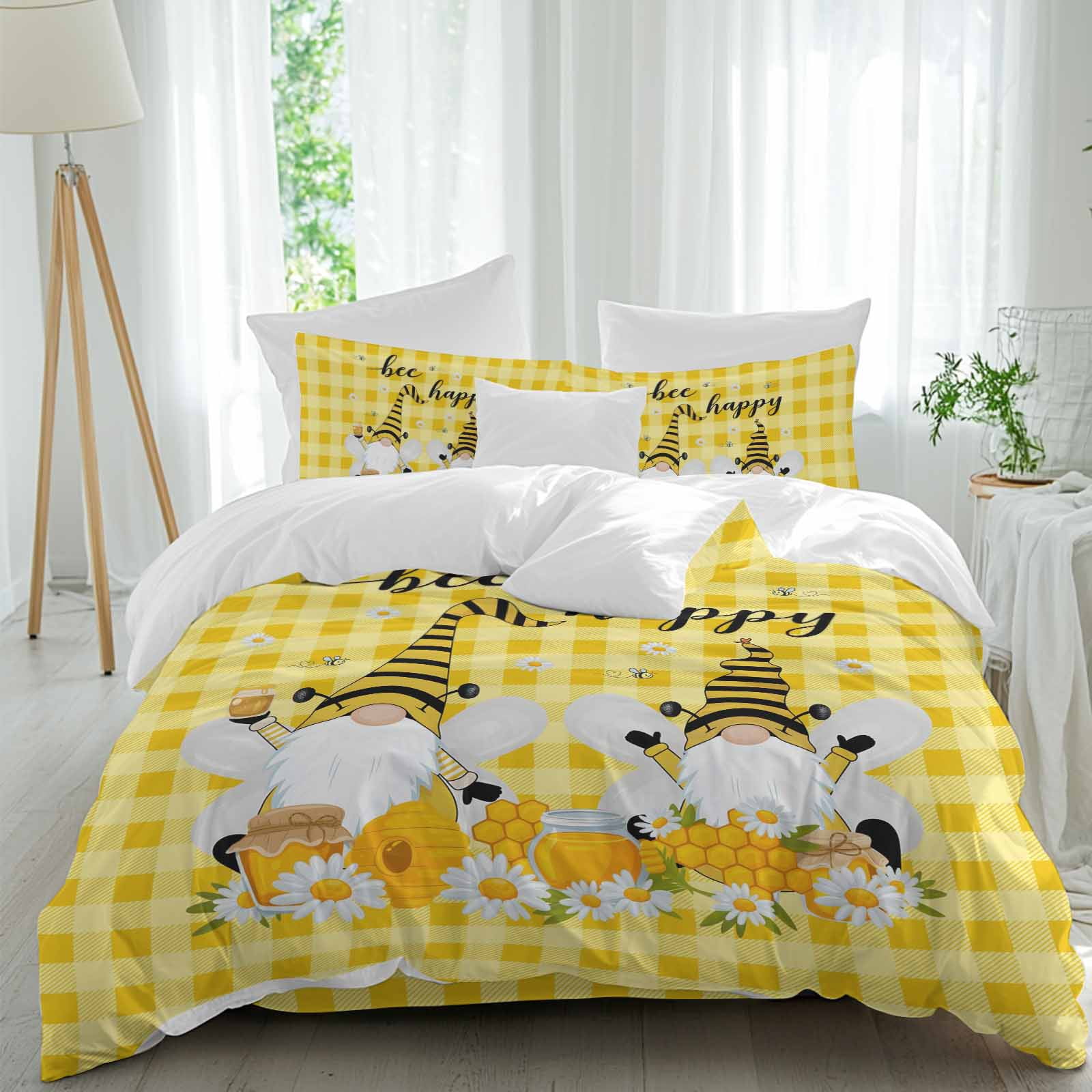 4 Piece Duvet Cover Set Twin, Rustic Dwarf Bee Flower Soft Breathable ...