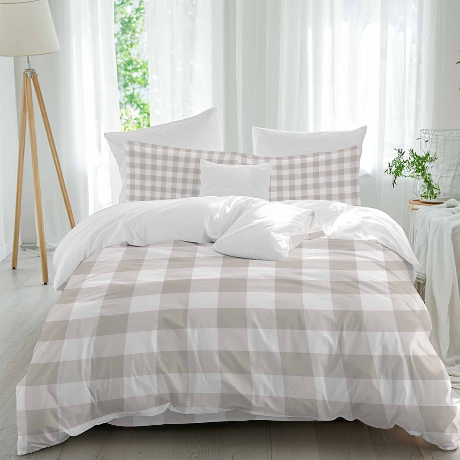 4 Piece Duvet Cover Set Twin, Rustic Vintage Plaid Texture Soft ...