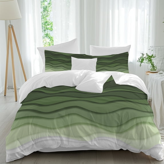 4 Piece Duvet Cover Set Twin, Sage Green Gradient Water Ripple Soft ...