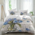 4 Piece Duvet Cover Set Twin, Spring Blue Flower Butterfly Soft ...