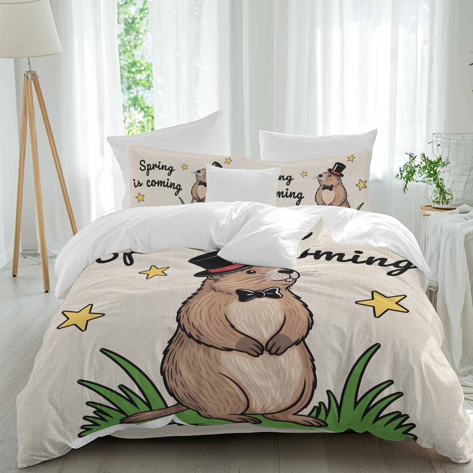 4 Piece Duvet Cover Set Twin, Spring Is Coming Words on Linen Soft ...