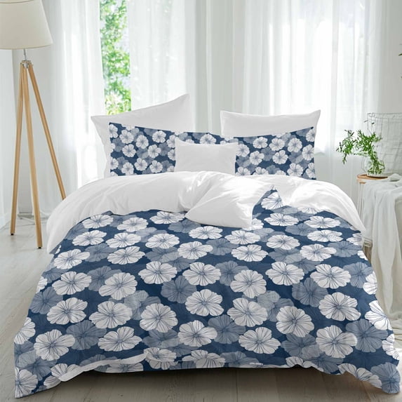 4 Piece Duvet Cover Set Twin, Spring Farm Flower Silhouettes Soft ...