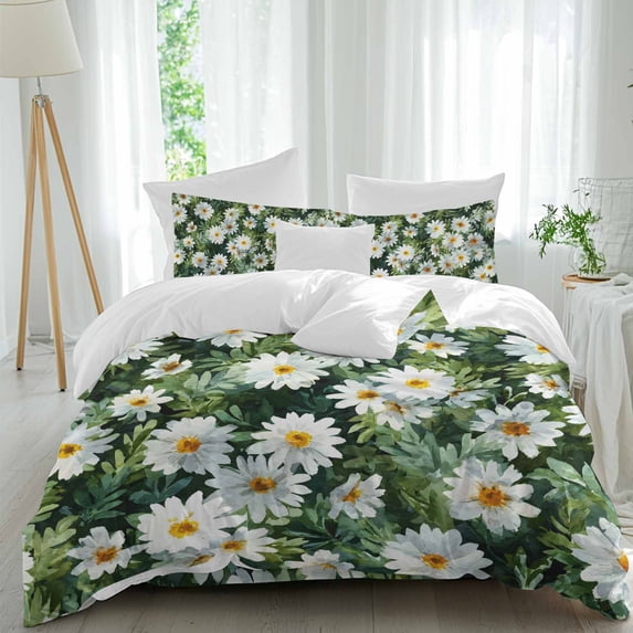 4 Piece Duvet Cover Set Twin, Spring Fields Daisy Flowers Soft ...