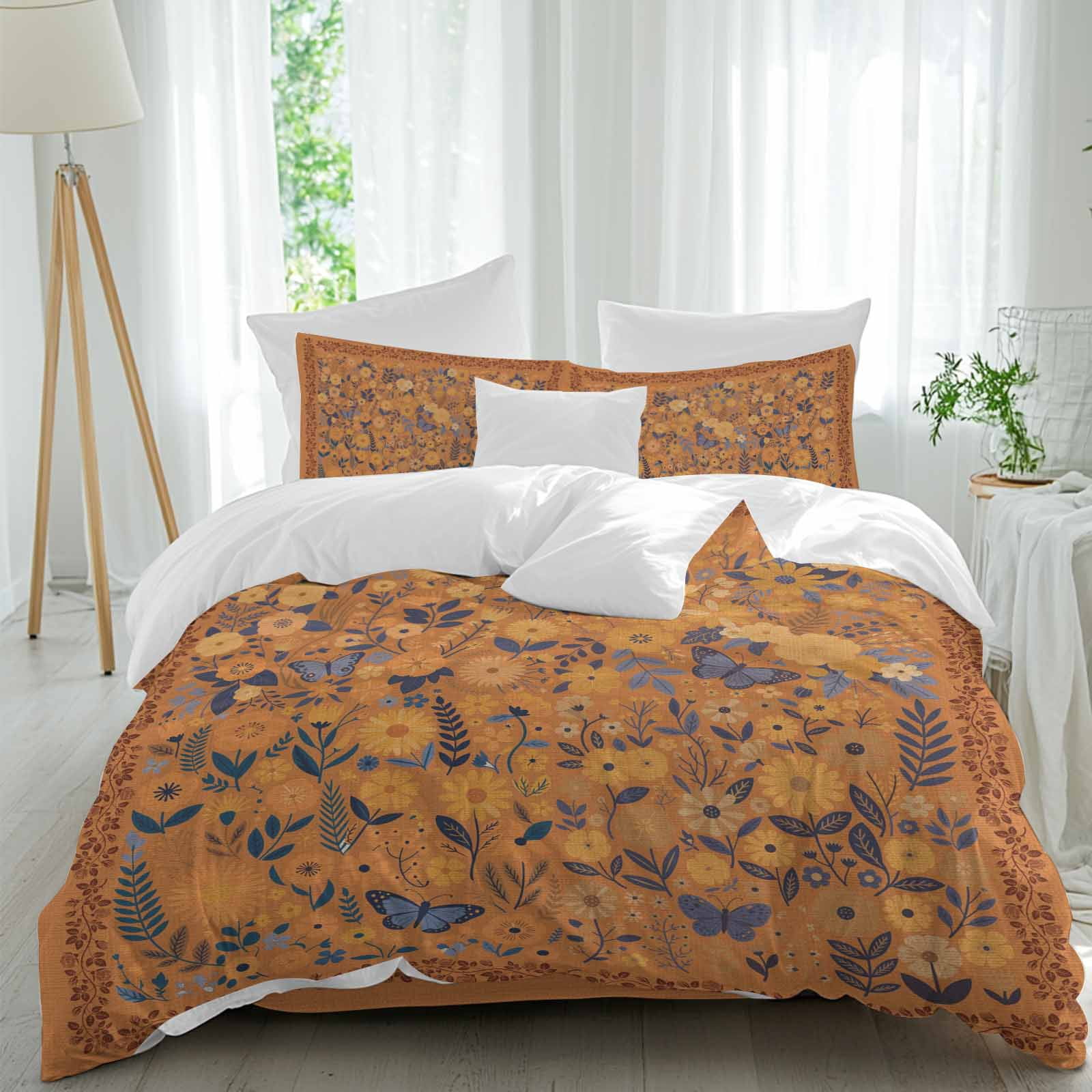 4 Piece Duvet Cover Set Twin, Spring Flower Leaf Butterfly Soft ...