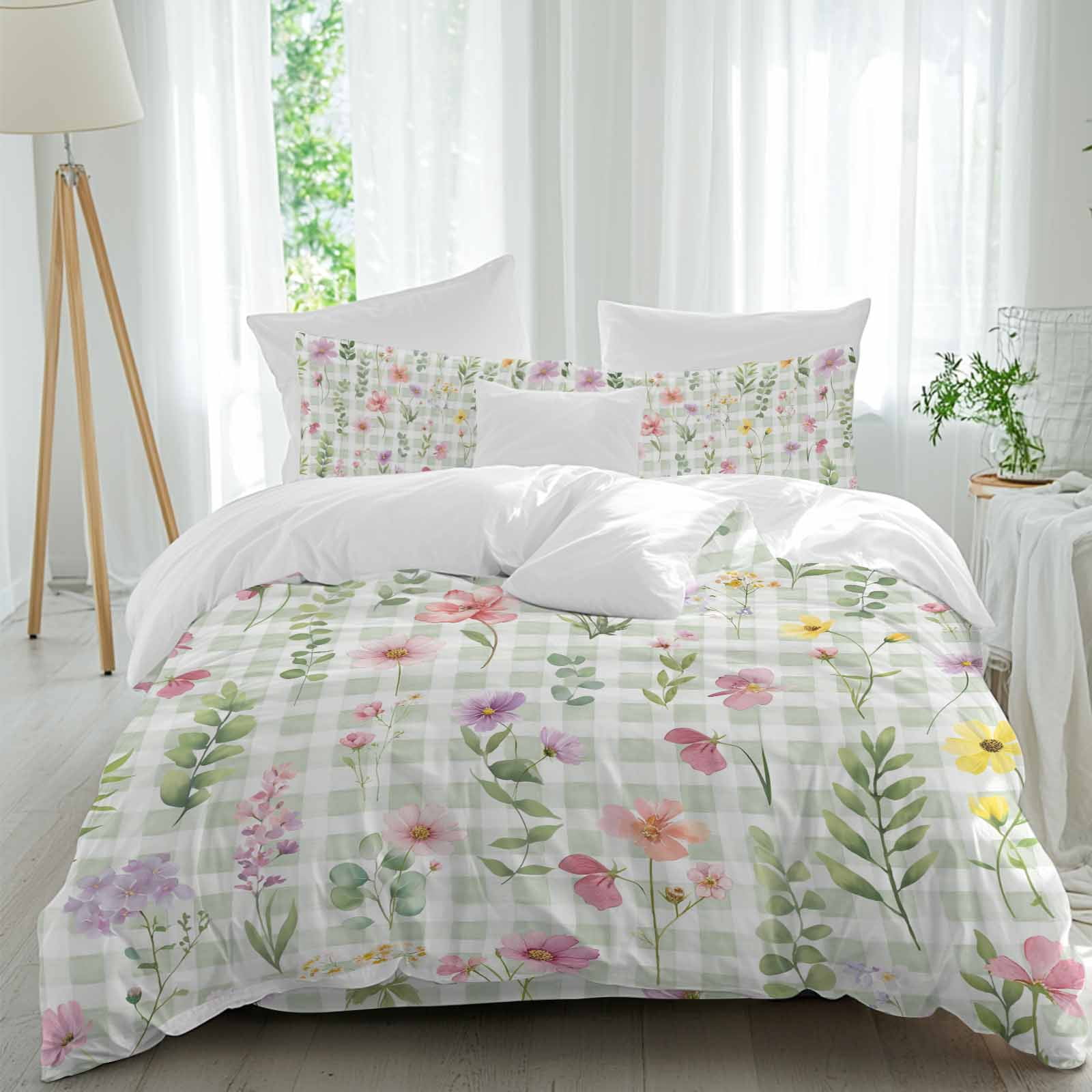 4 Piece Duvet Cover Set Twin, Spring Pink Purple Wildflowers Soft ...