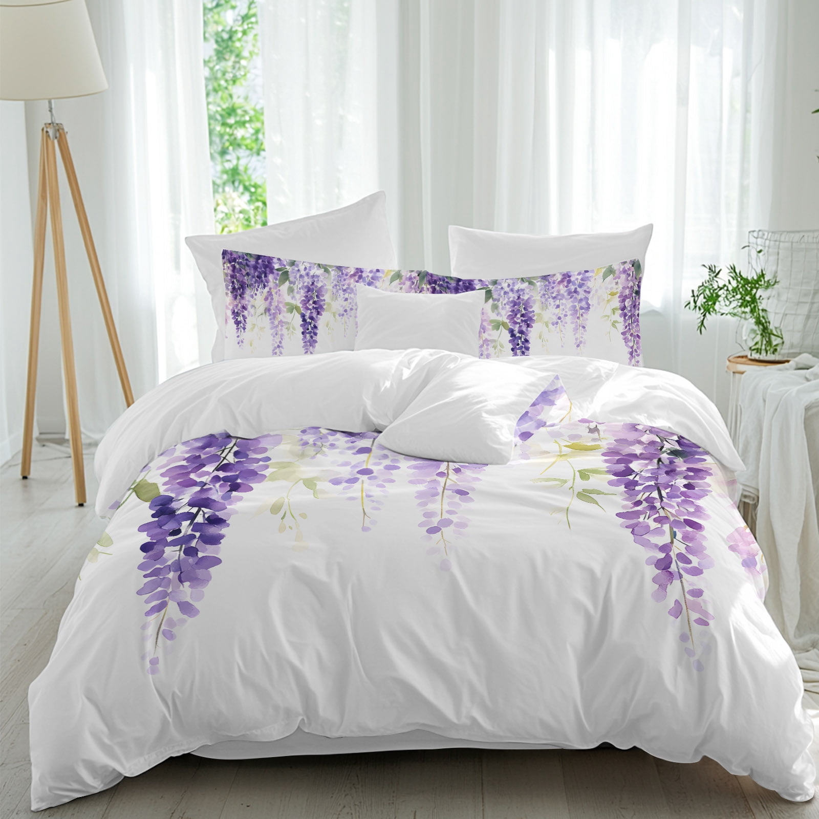 4 Piece Duvet Cover Set Twin, Spring Purple Flower Plant Soft ...