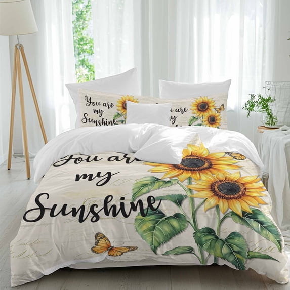 4 Piece Duvet Cover Set Twin, Spring Rustic Sunflower Butterfly Soft ...