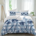 4 Piece Duvet Cover Set Twin, Spring Silhouette Tulip on Blue Plaid ...