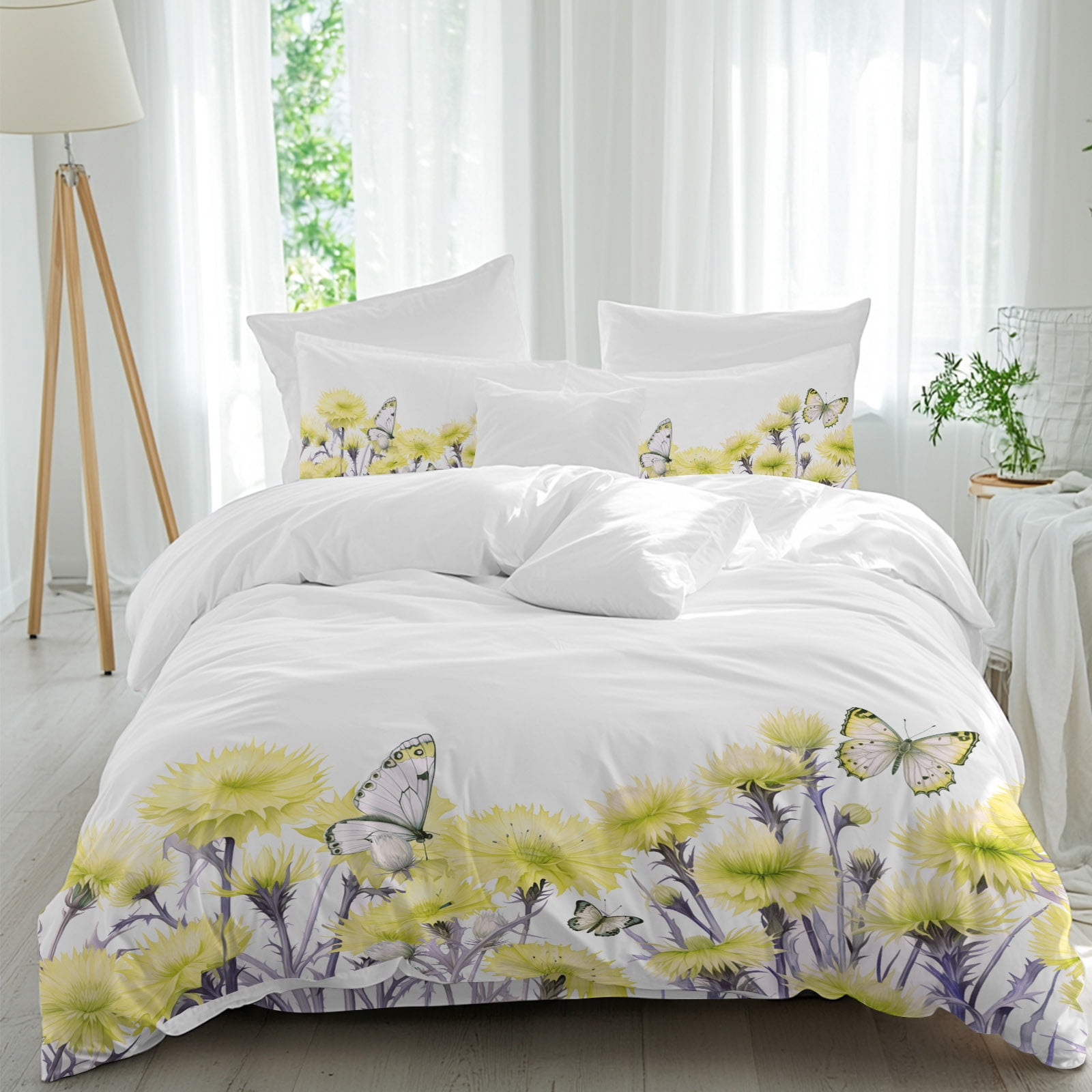 4 Piece Duvet Cover Set Twin, Spring Yellow Daisy Butterfly Soft ...