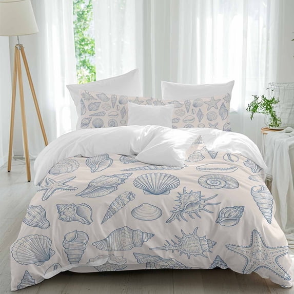 4 Piece Duvet Cover Set Twin, Summer Blue Oceans Shells Sea Stars Soft ...