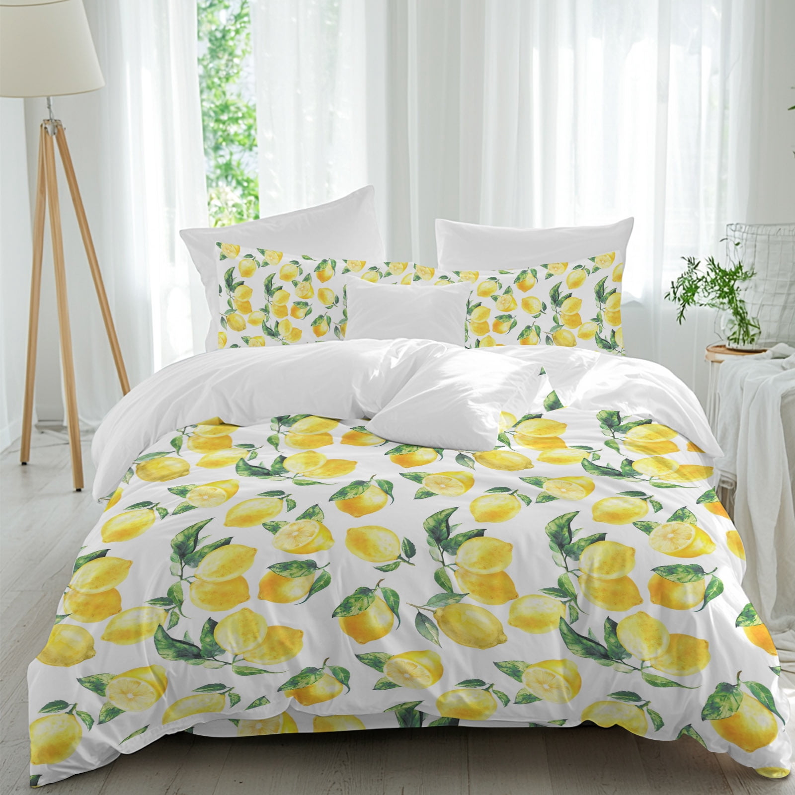 4 Piece Duvet Cover Set Twin, Summer Countryside Lemon Leaves Soft ...