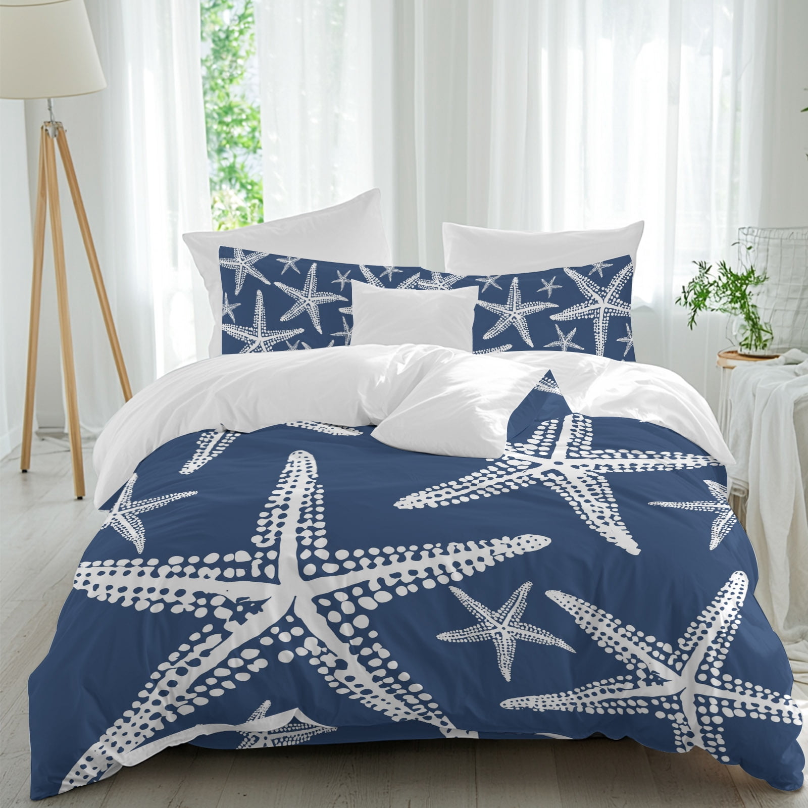 4 Piece Duvet Cover Set Twin, Summer Marine Starfish Silhouette Soft ...