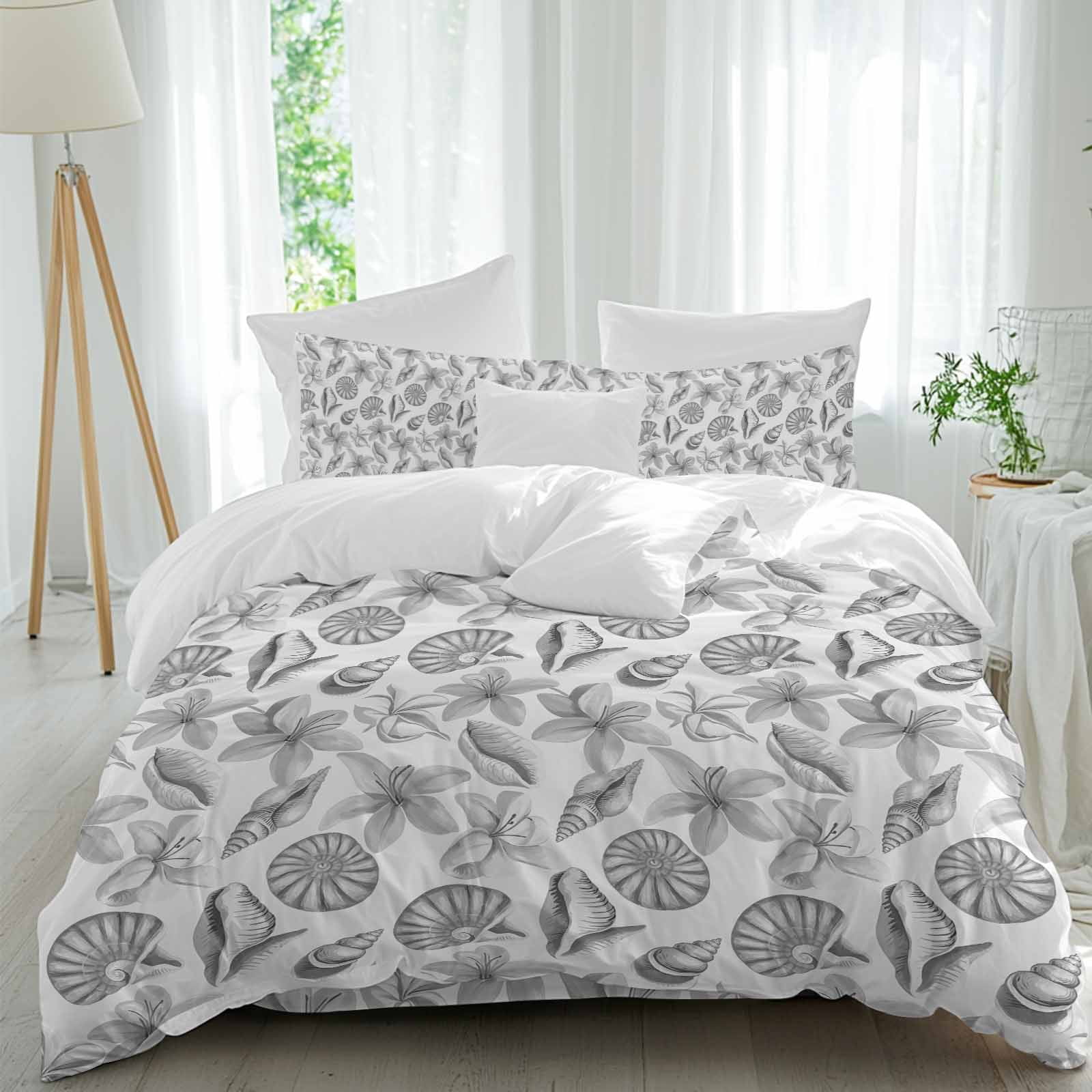 4 Piece Duvet Cover Set Twin, Summer Sea Gray Starfish Shell Soft ...