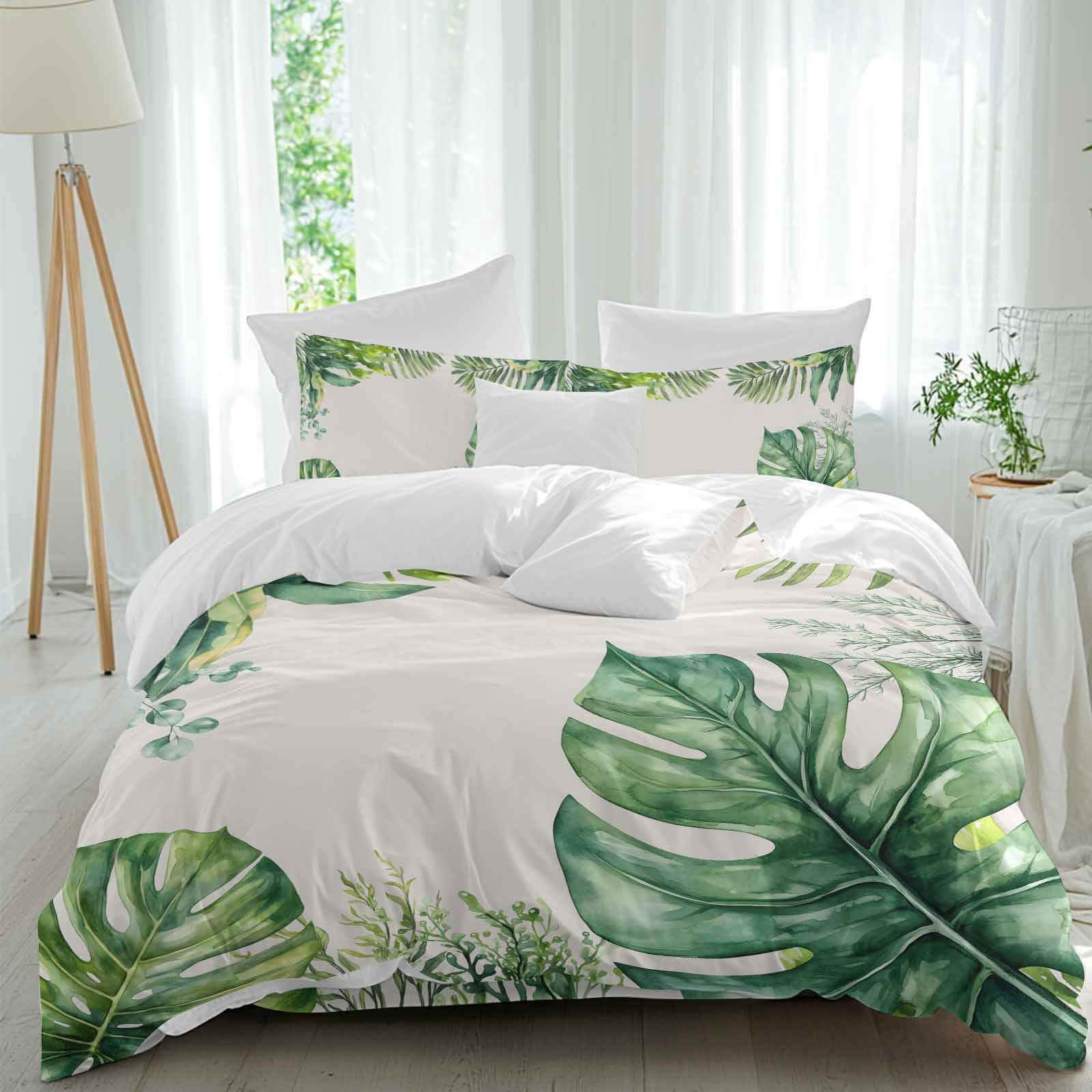 4 Piece Duvet Cover Set Twin, Summer Tropical Plants Palm Leaf Soft ...