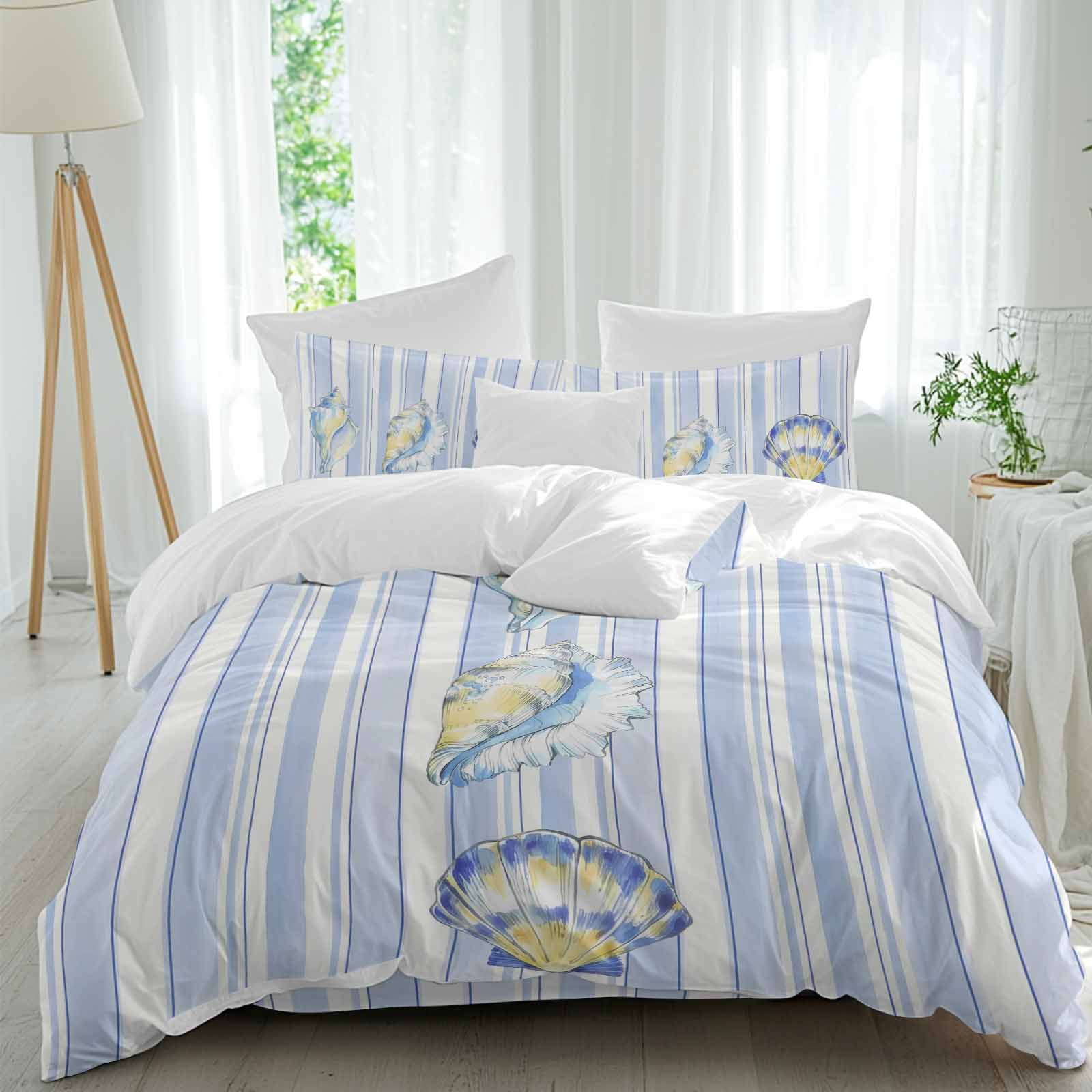 4 Piece Duvet Cover Set Twin, Summer Watercolor Conch Shell Soft ...