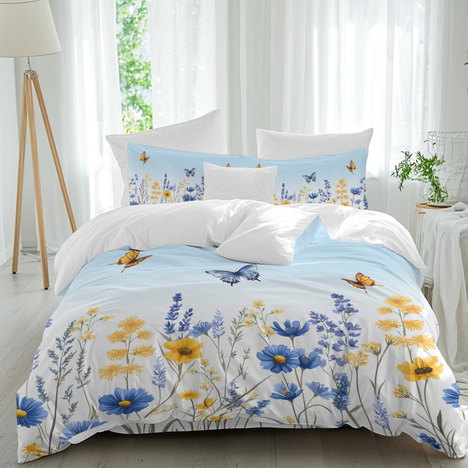 4 Piece Duvet Cover Set Twin, Summer Watercolor Lavender Flower ...
